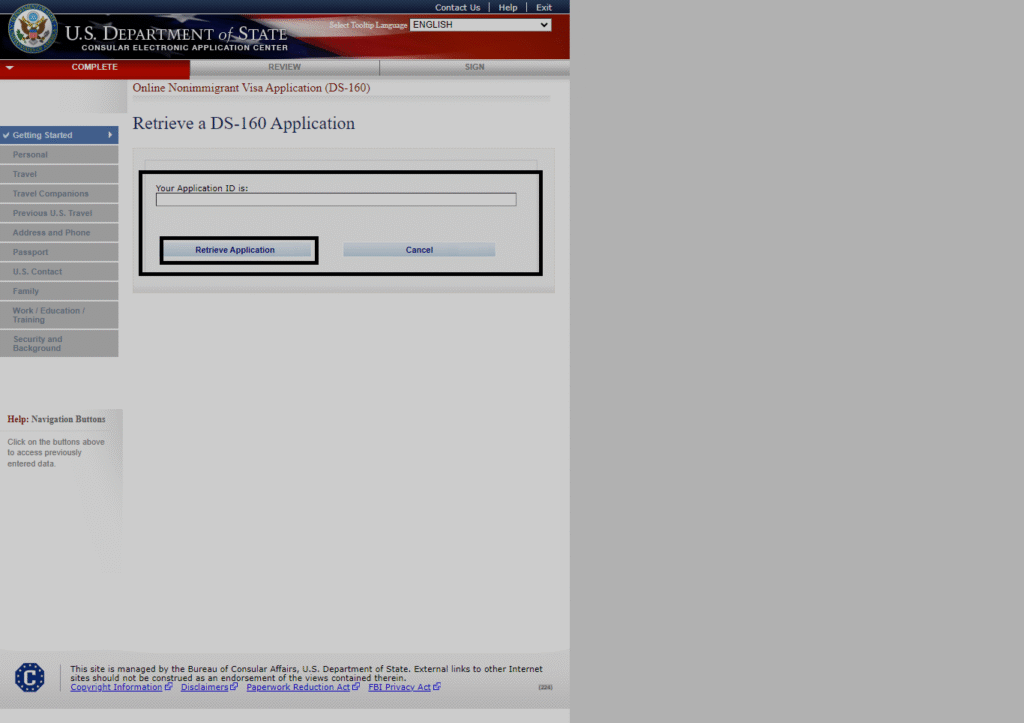 How to retrieve DS 160 form after submission
